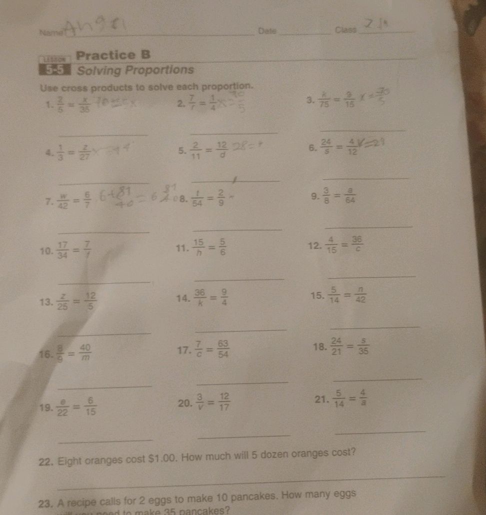 Practice B 5.5 Solving Proportions Use cross | StudyX