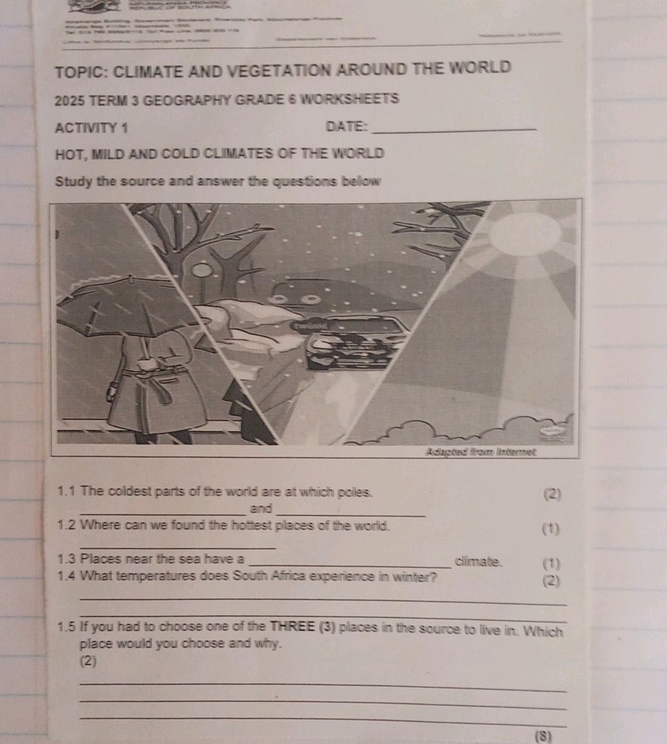 TOPIC: CLIMATE AND VEGETATION AROUND THE | StudyX