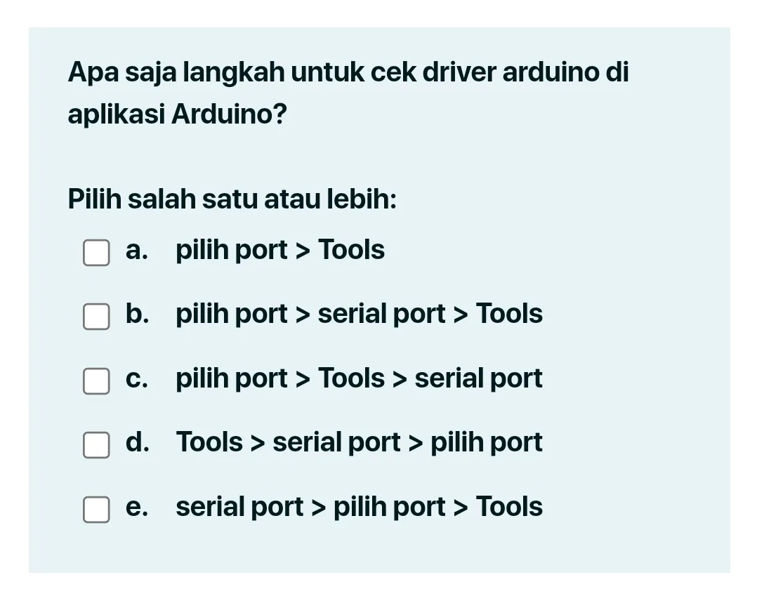Apa saja langkah untuk cek driver arduino di | StudyX