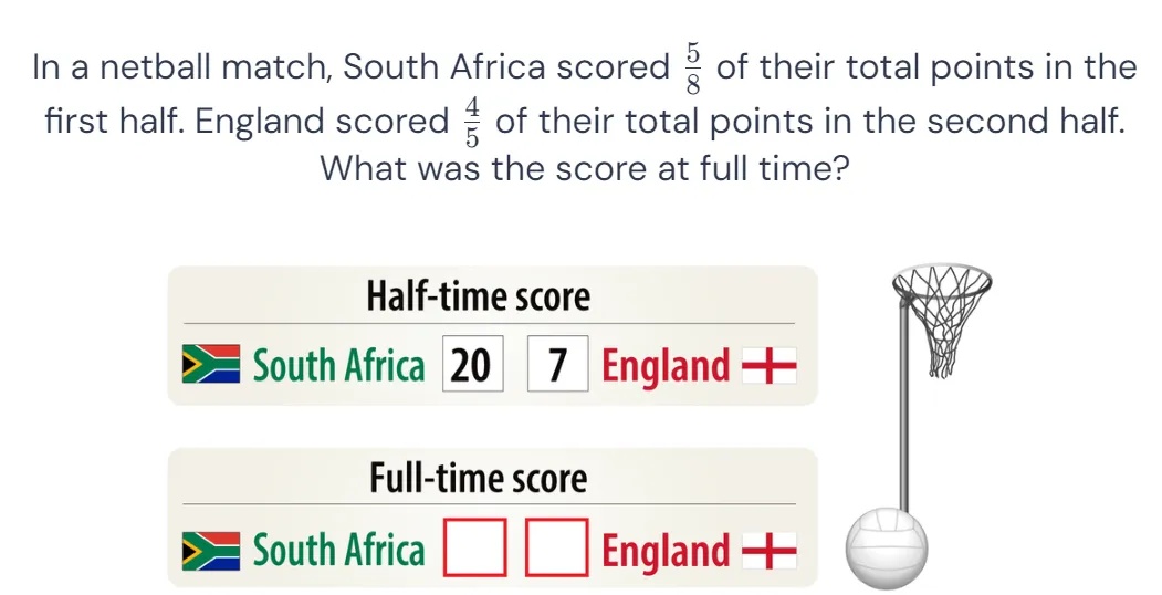In a netball match South Africa scored 58 of | StudyX