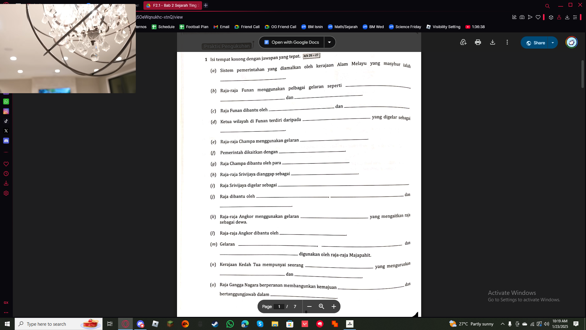 1 Isi tempat kosong dengan jawapan yang | StudyX