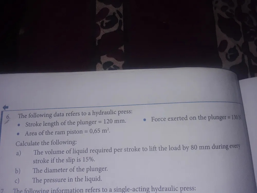 6 The following data refers to a hydraulic
