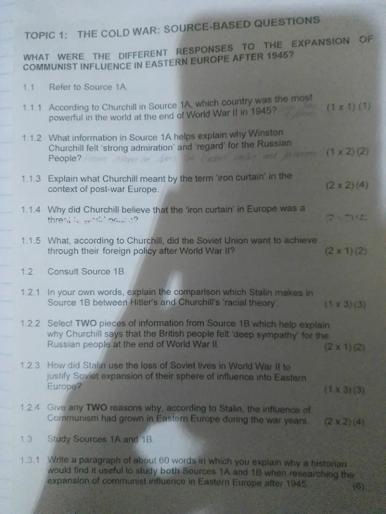 TOPIC 1 THE COLD WAR SOURCE-BASED QUESTIONS | StudyX