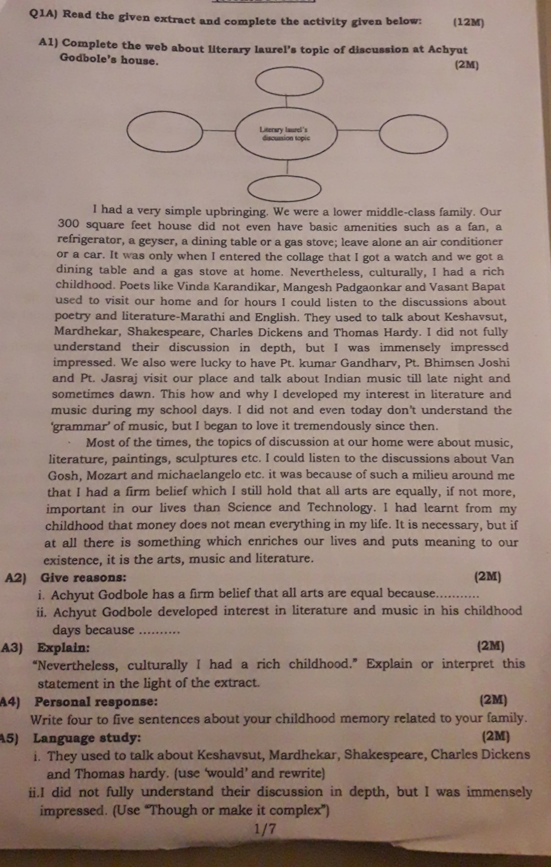 QIA) Read the given extract and complete the | StudyX