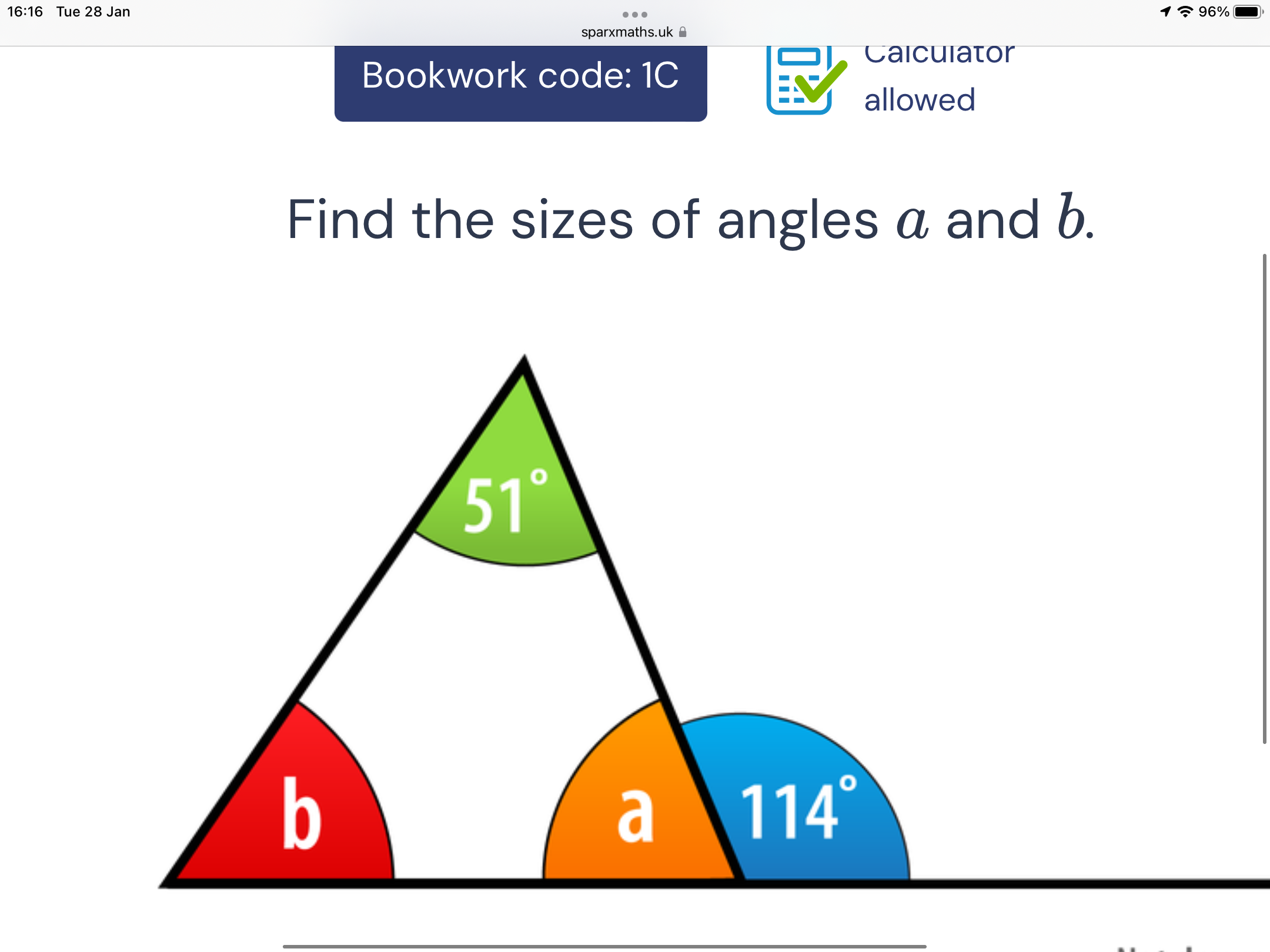Find the sizes of angles a and b Triangle | StudyX