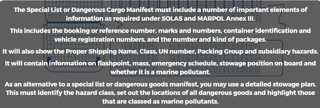 The Special List or Dangerous Cargo Manifest | StudyX