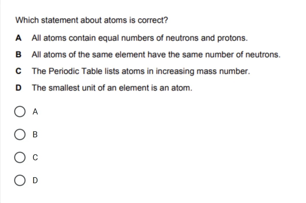 Which statement about atoms is correct A All | StudyX
