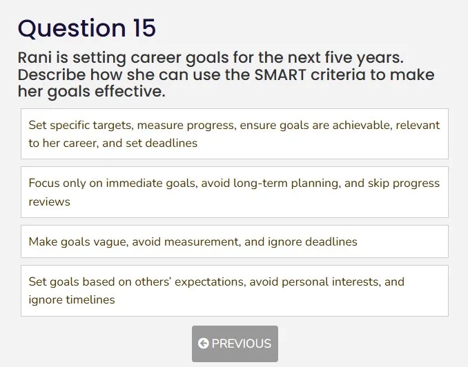 Question 15 Rani is setting career goals for | StudyX