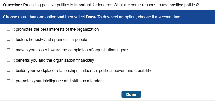 Question Practicing positive politics is