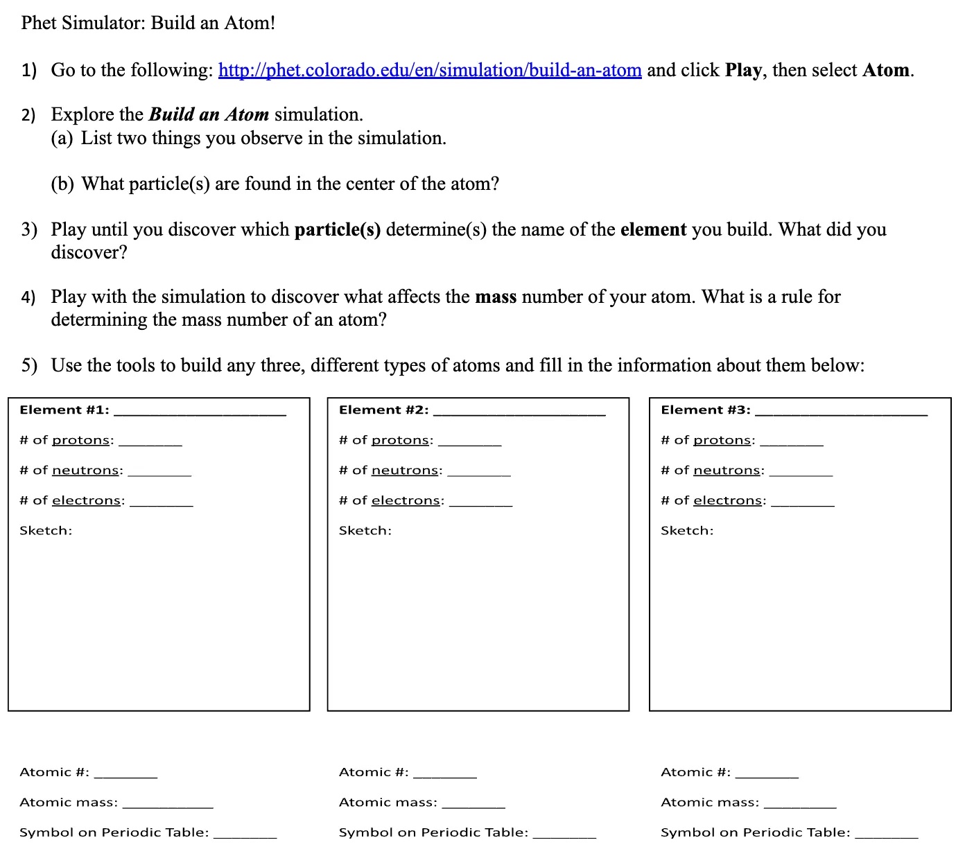 Phet Simulator Build an Atom 1) Go to the | StudyX