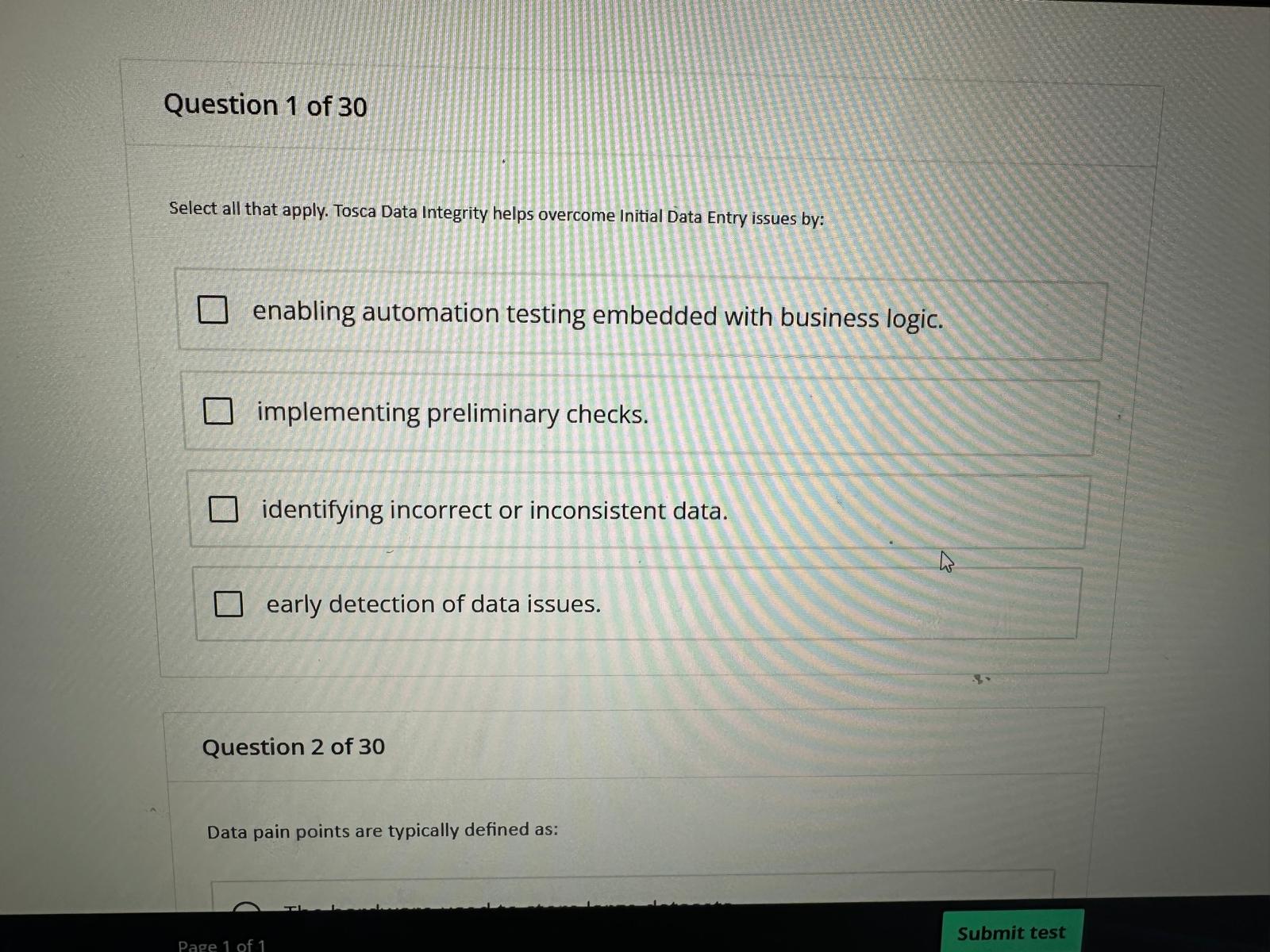 Question 1 of 30 Select all that apply Tosca
