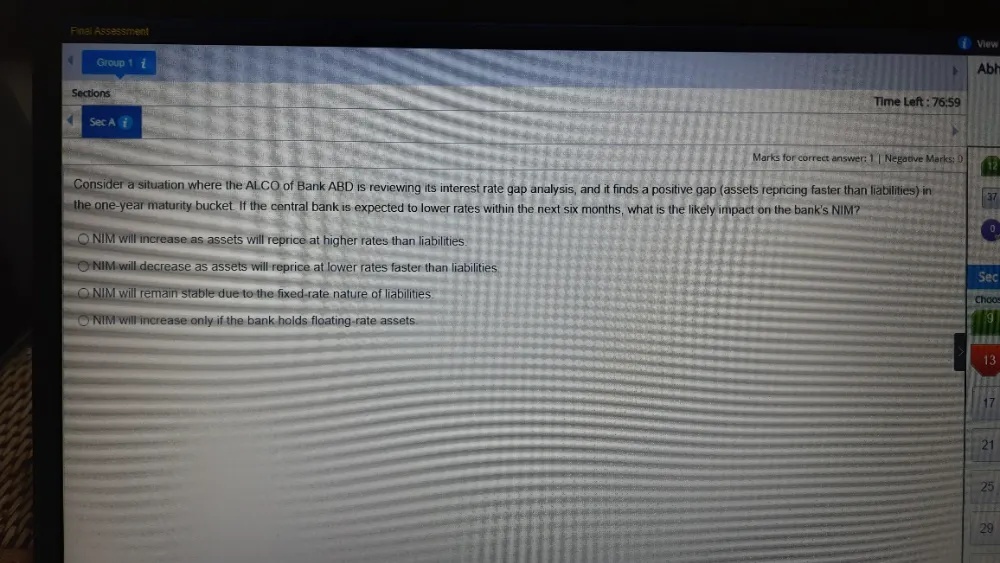 Consider a situation where the ALCO of Bank | StudyX