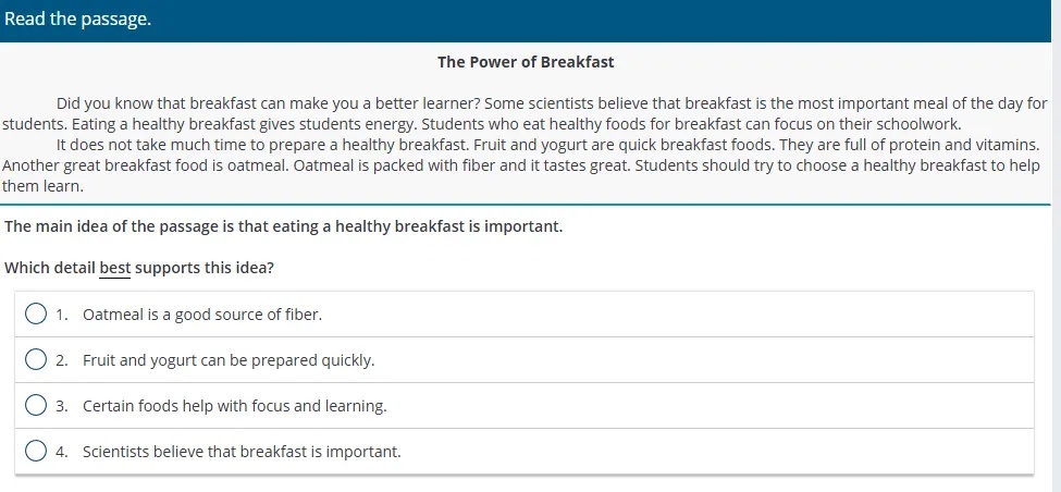 Read the passage The Power of Breakfast Did