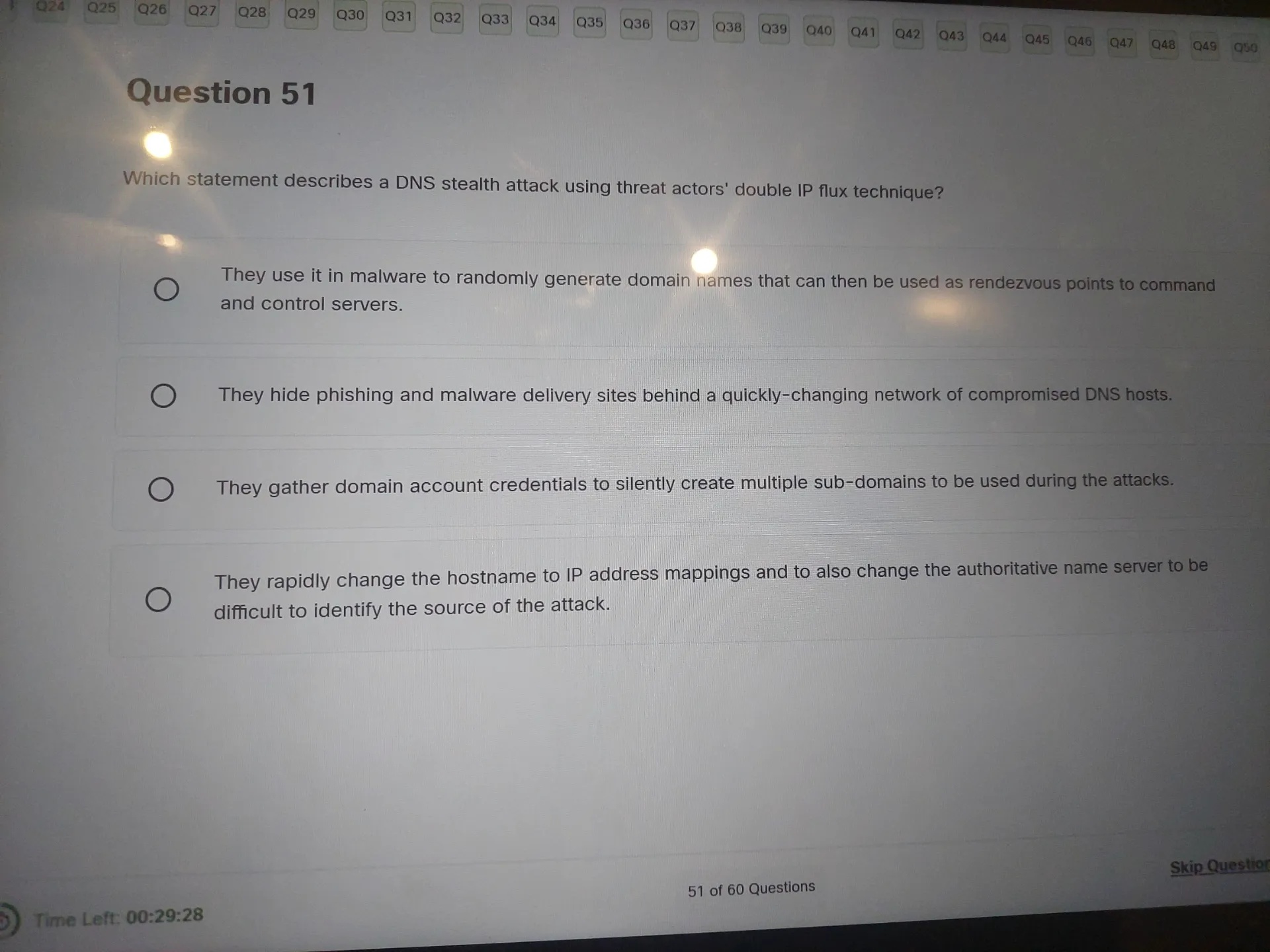 Question 51 Which statement describes a DNS