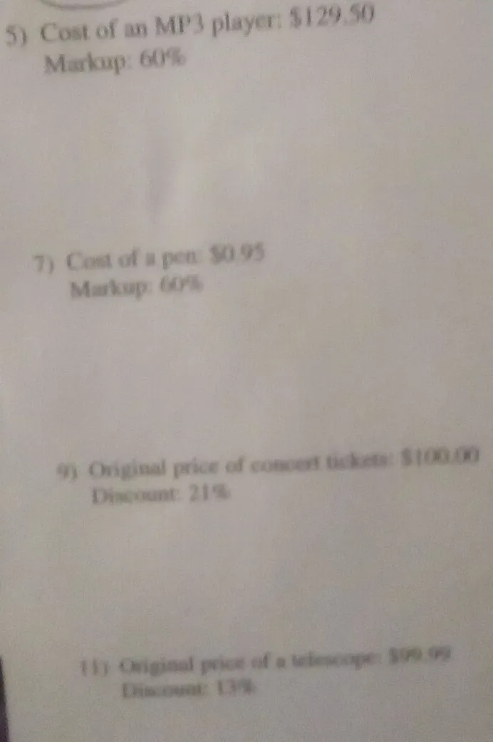 5) Cost of an MP3 player 12950 Markup 60 7) | StudyX