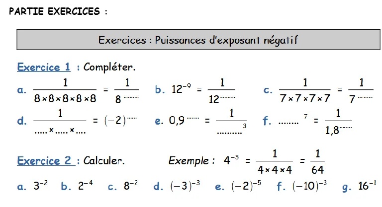 PARTIE EXERCICES Exercices Puissances | StudyX