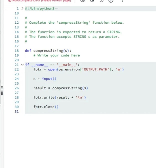 Complete the compressString function below | StudyX
