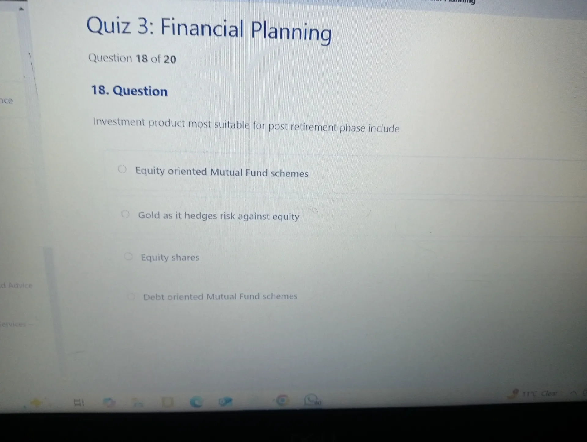 Quiz 3 Financial Planning Question 18 of 20