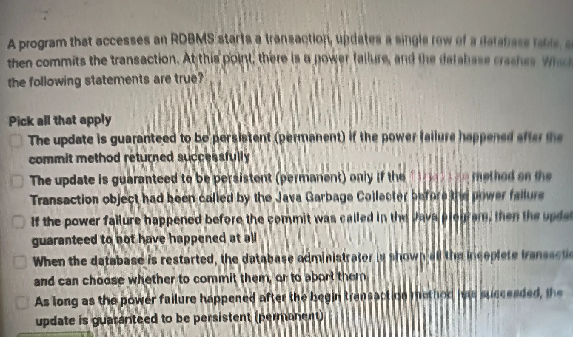 A program that accesses an RDBMS starts a | StudyX