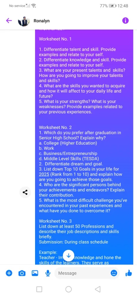 Worksheet No 1 1 Differentiate talent and | StudyX