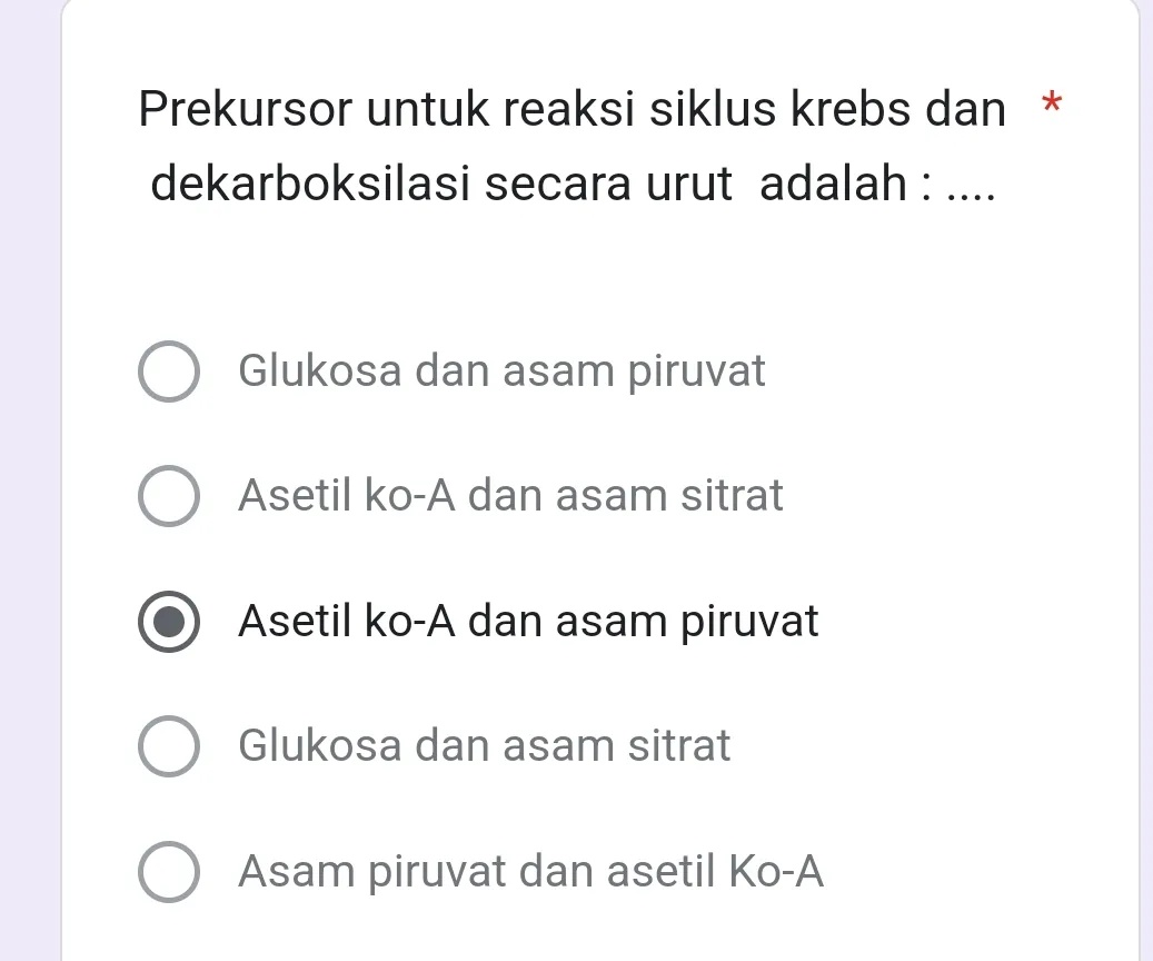 Prekursor untuk reaksi siklus krebs dan | StudyX