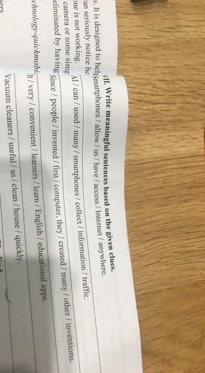 VII Write meaningful sentences based on the | StudyX