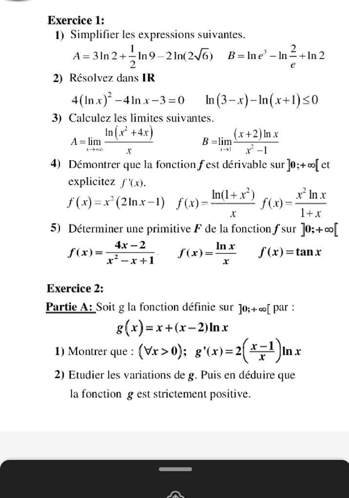 Exercice 1 1) Simplifier les expressions | StudyX