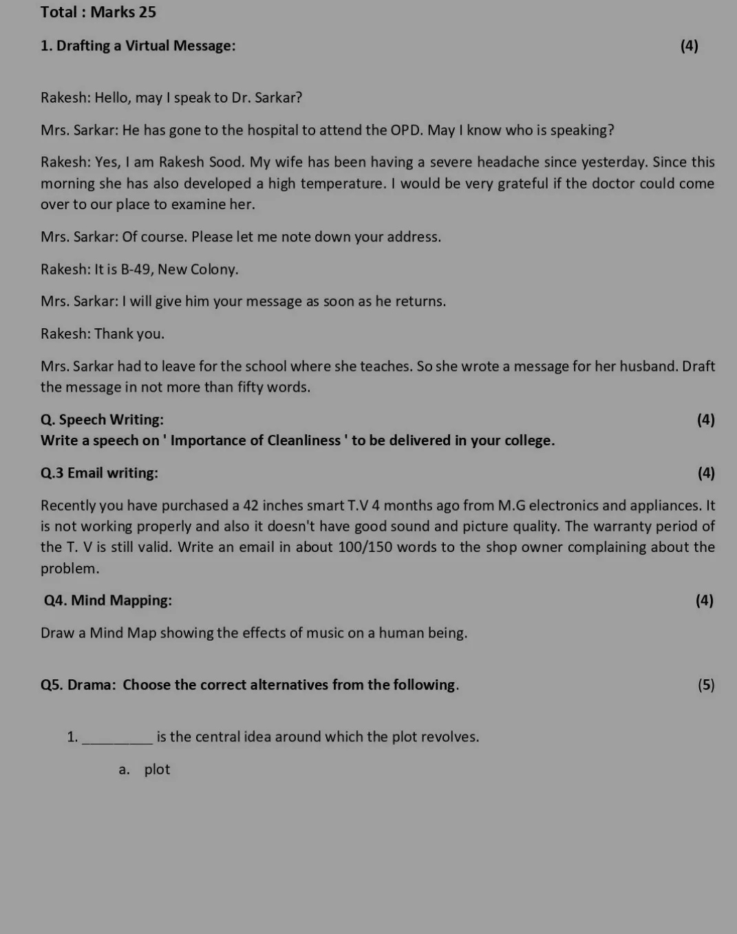 Total Marks 25 1 Drafting a Virtual Message | StudyX