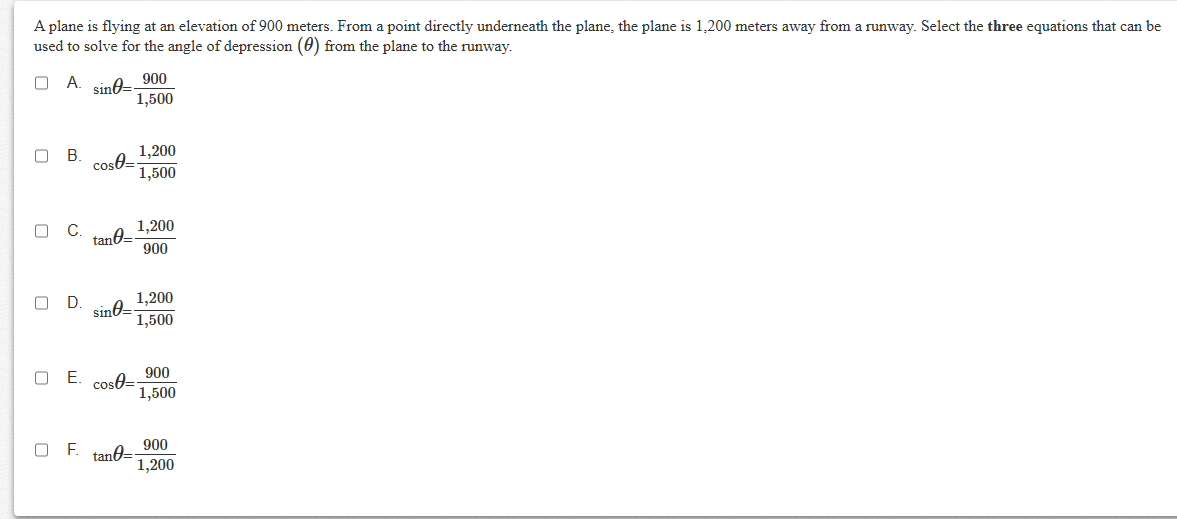 A plane is flying at an elevation of 900