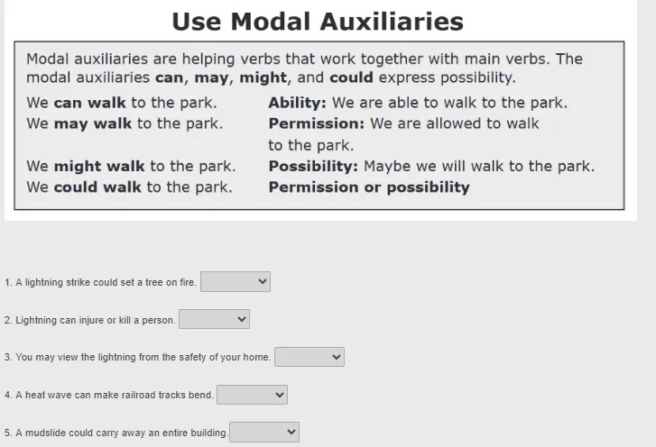 Use Modal Auxiliaries Modal auxiliaries are | StudyX