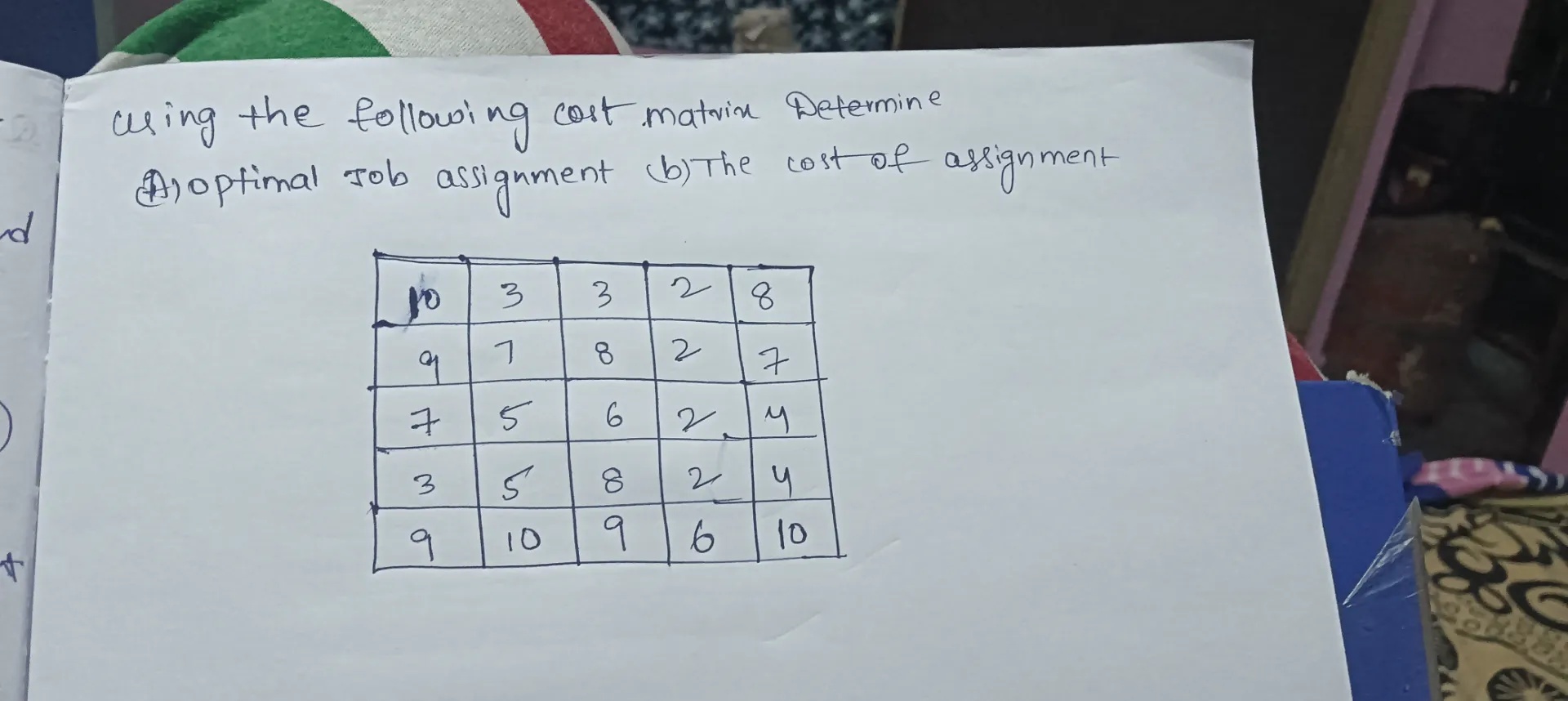Using the following cost matrix determine | StudyX