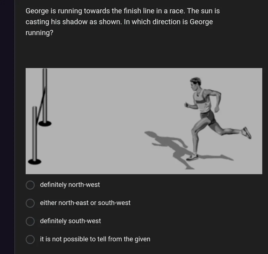 George is running towards the finish line in
