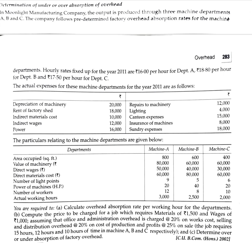 Determination of under or over absorption of | StudyX