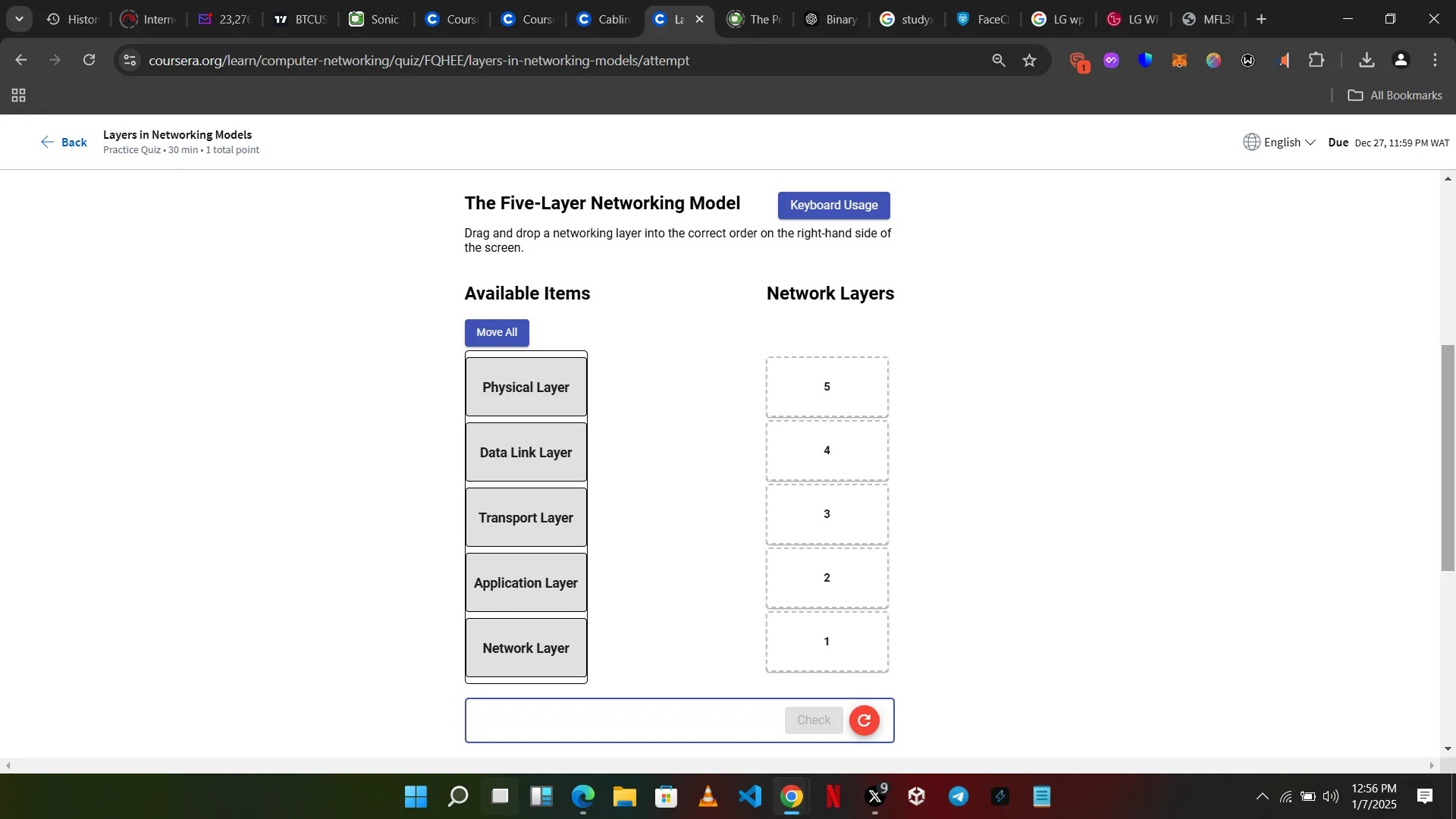 The Five-Layer Networking Model Drag and | StudyX