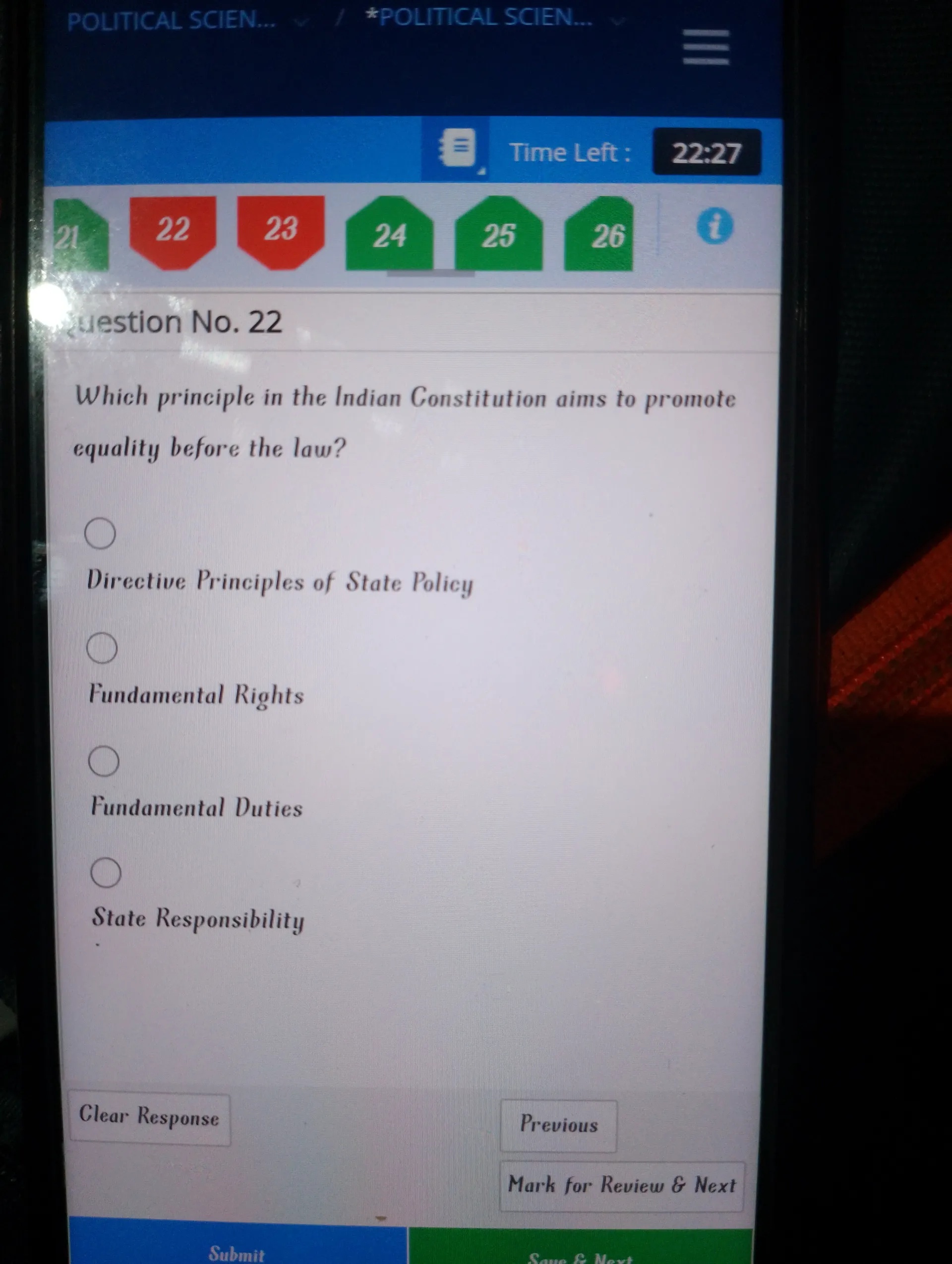 Question No 22 Which principle in the Indian | StudyX