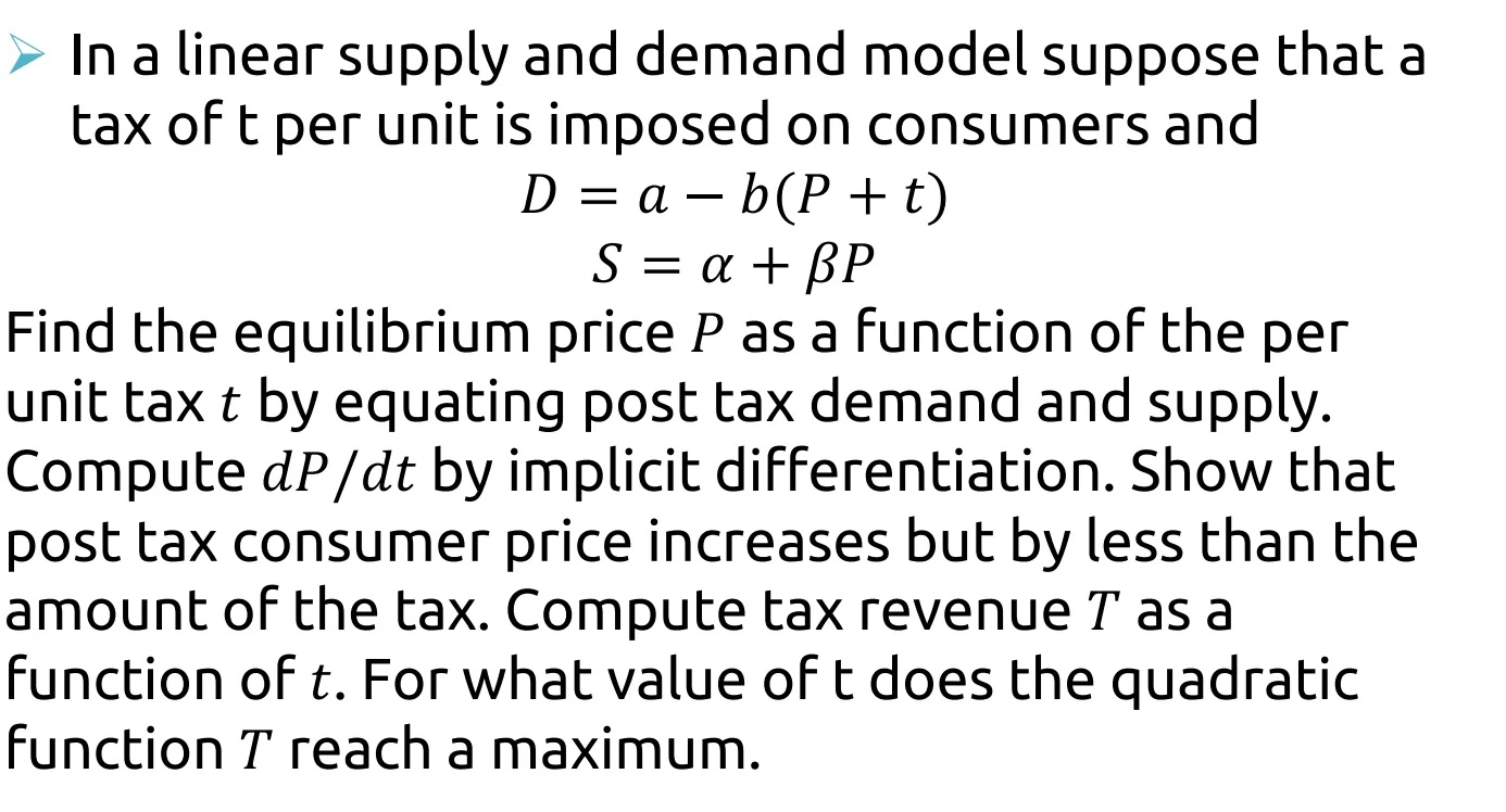 In a linear supply and demand model suppose | StudyX