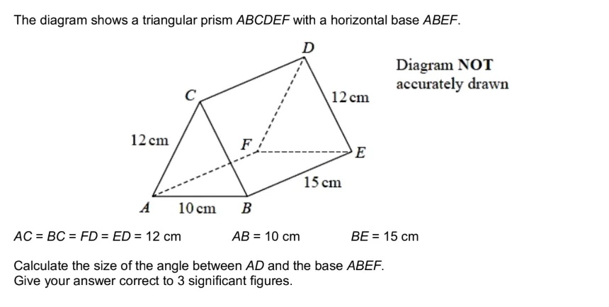 The diagram shows a triangular prism ABCDEF | StudyX
