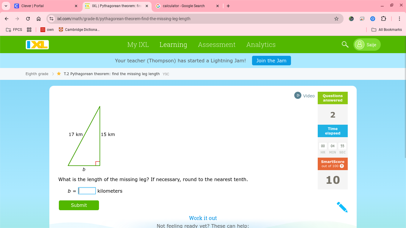 What is the length of the missing leg If | StudyX