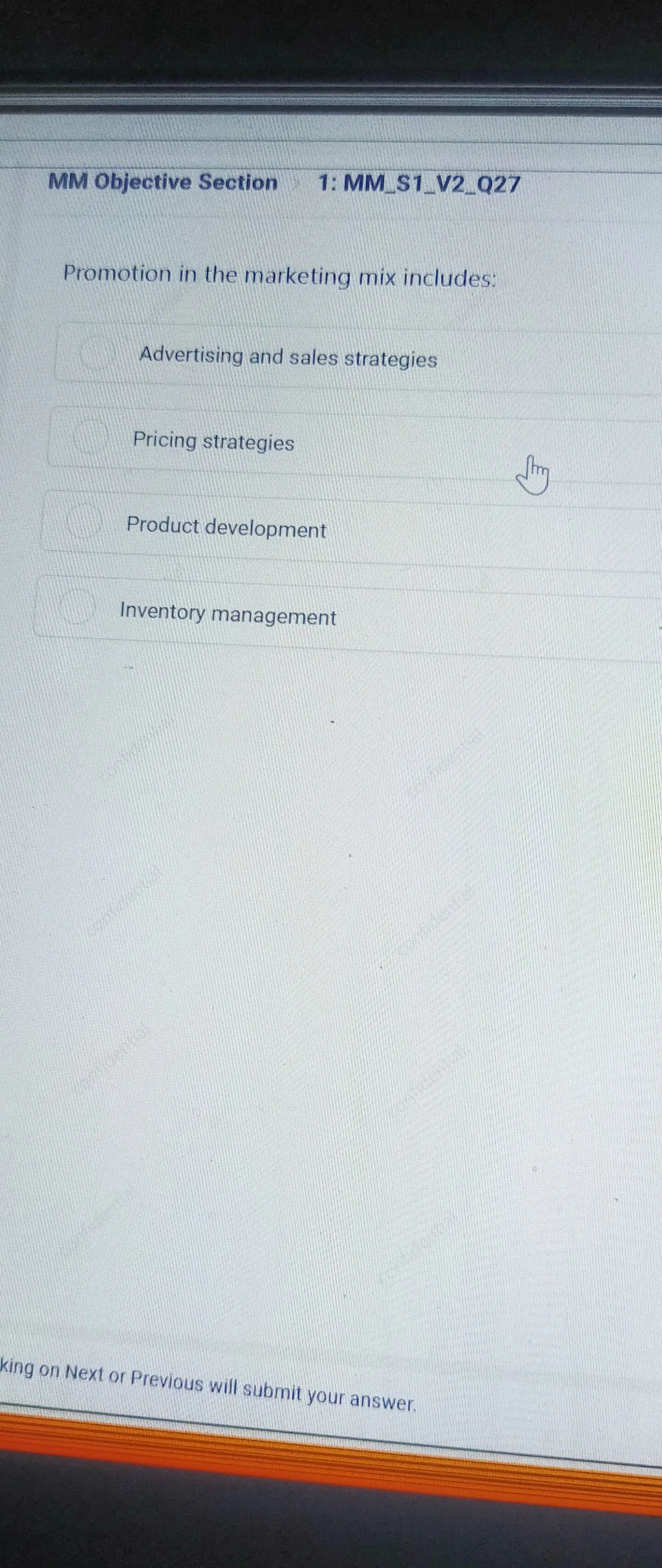 MM Objective Section 1 MMS1V2Q27 Promotion | StudyX