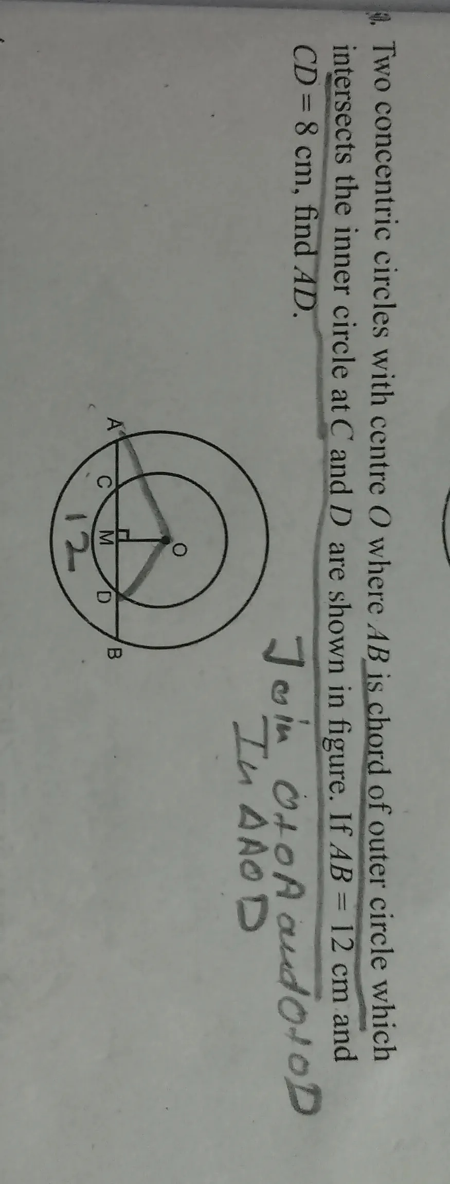 4 Two concentric circles with centre O where | StudyX