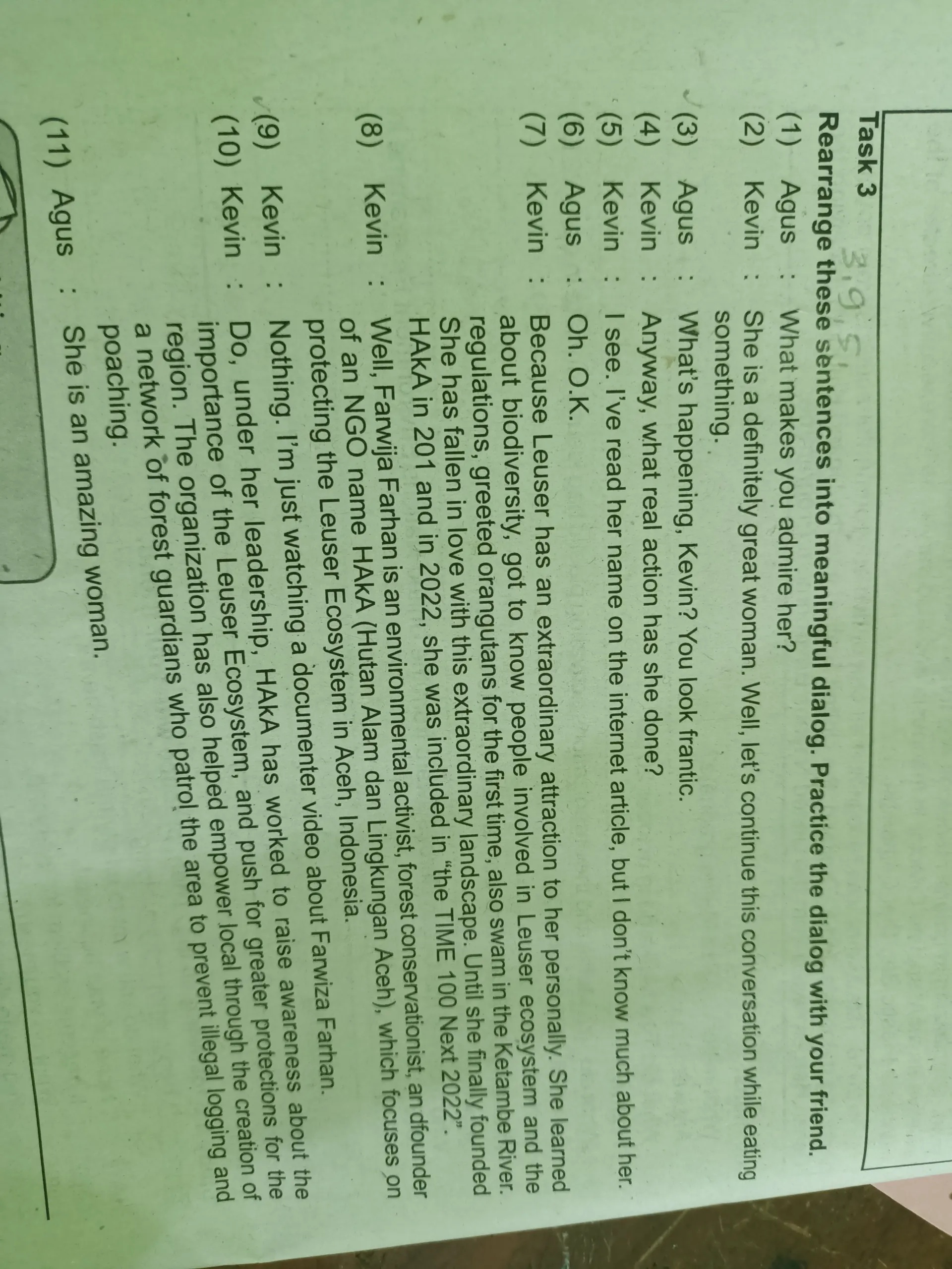 Task 3 395 Rearrange these sentences into | StudyX