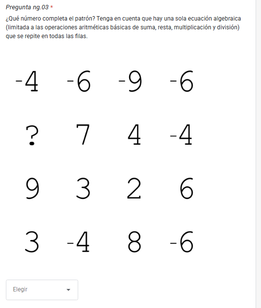 Pregunta ng03 Qu nmero completa el patrn