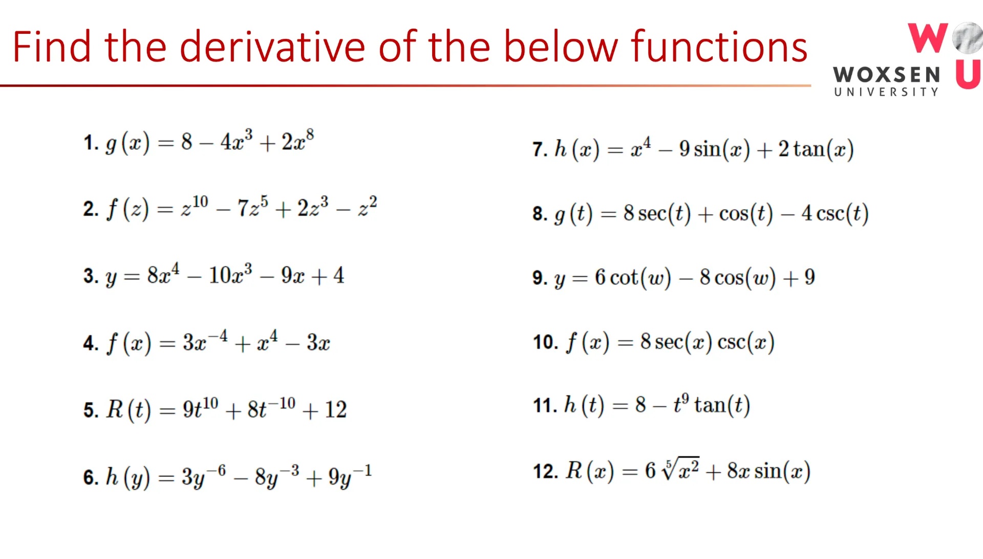 Find the derivative of the below functions 1 | StudyX