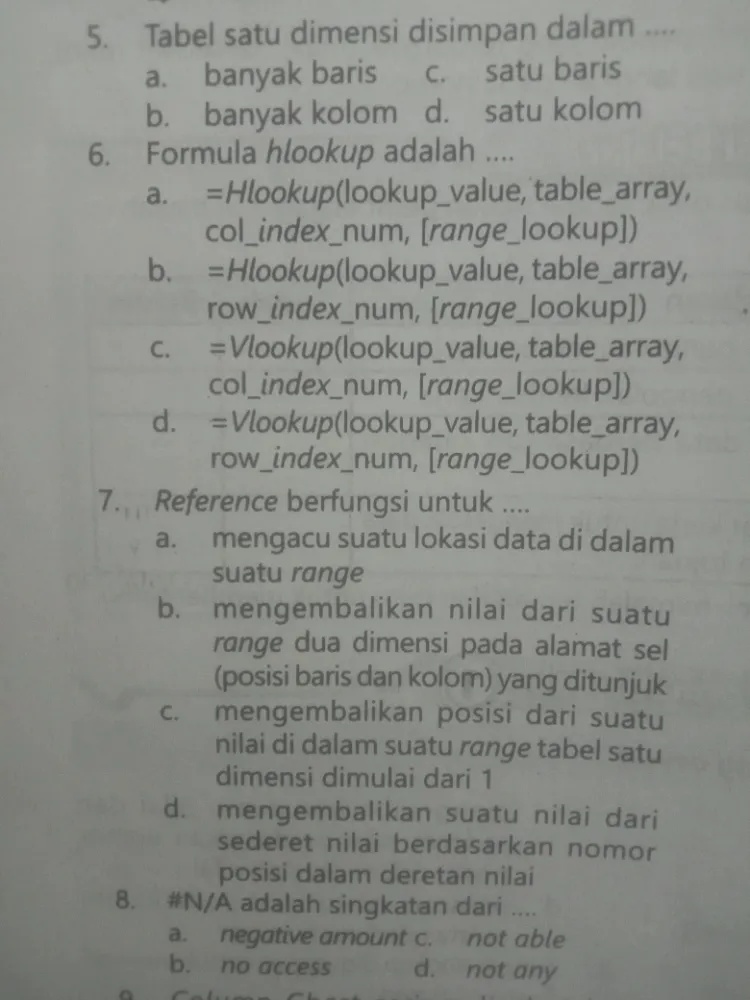5 Tabel satu dimensi disimpan dalam a | StudyX