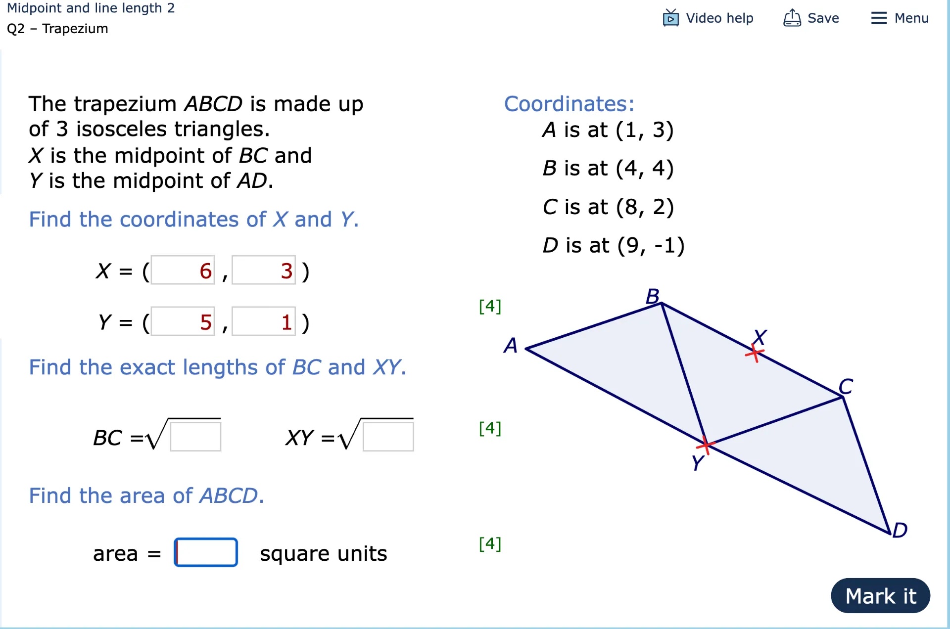 Midpoint and line length 2 Q2 - Trapezium | StudyX