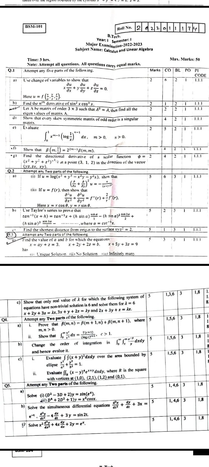 BSM-101 Roll No 2 6 2 2 0 1 1 1 7 | StudyX