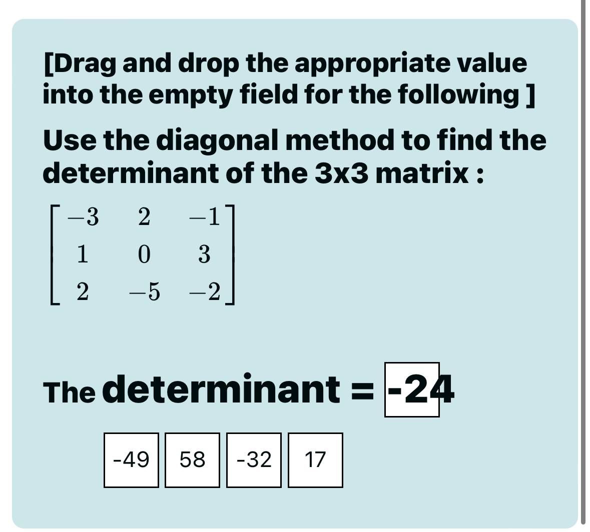 Drag and drop the appropriate value into the | StudyX