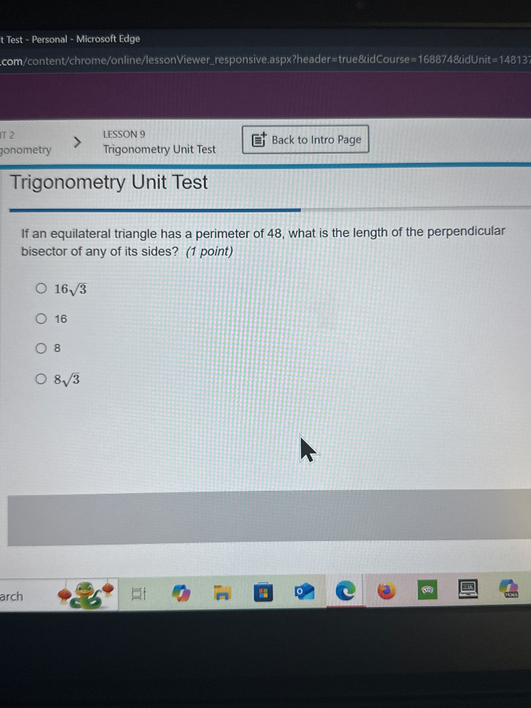 Trigonometry Unit Test If an equilateral | StudyX