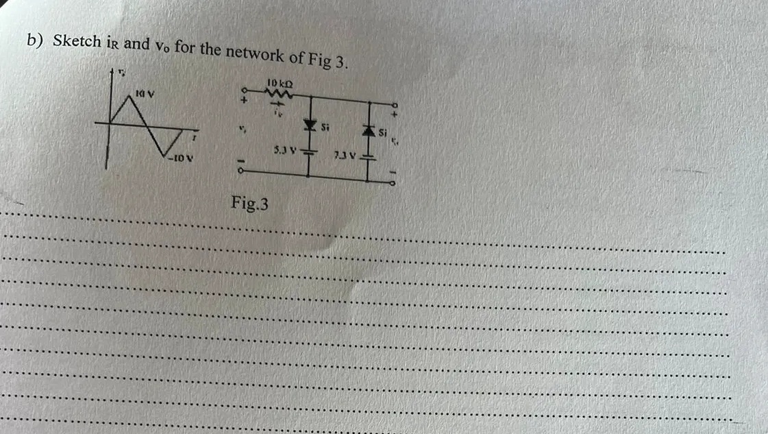 b) Sketch ir and vo for the network of Fig 3 | StudyX