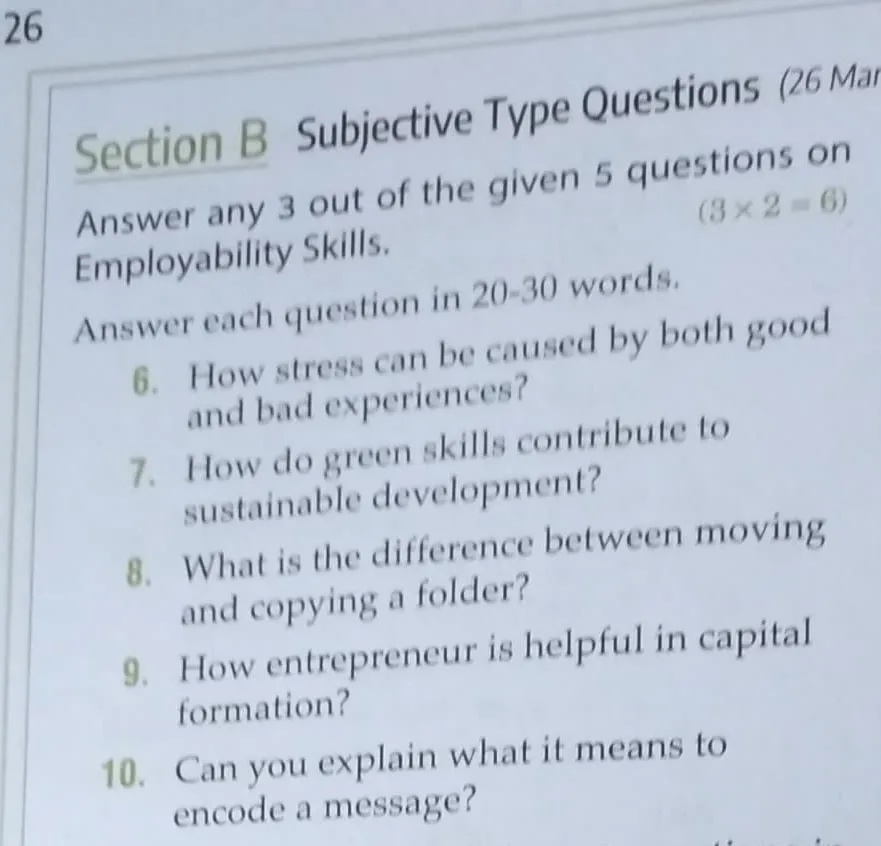 Section B Subjective Type Questions (26 Mar | StudyX